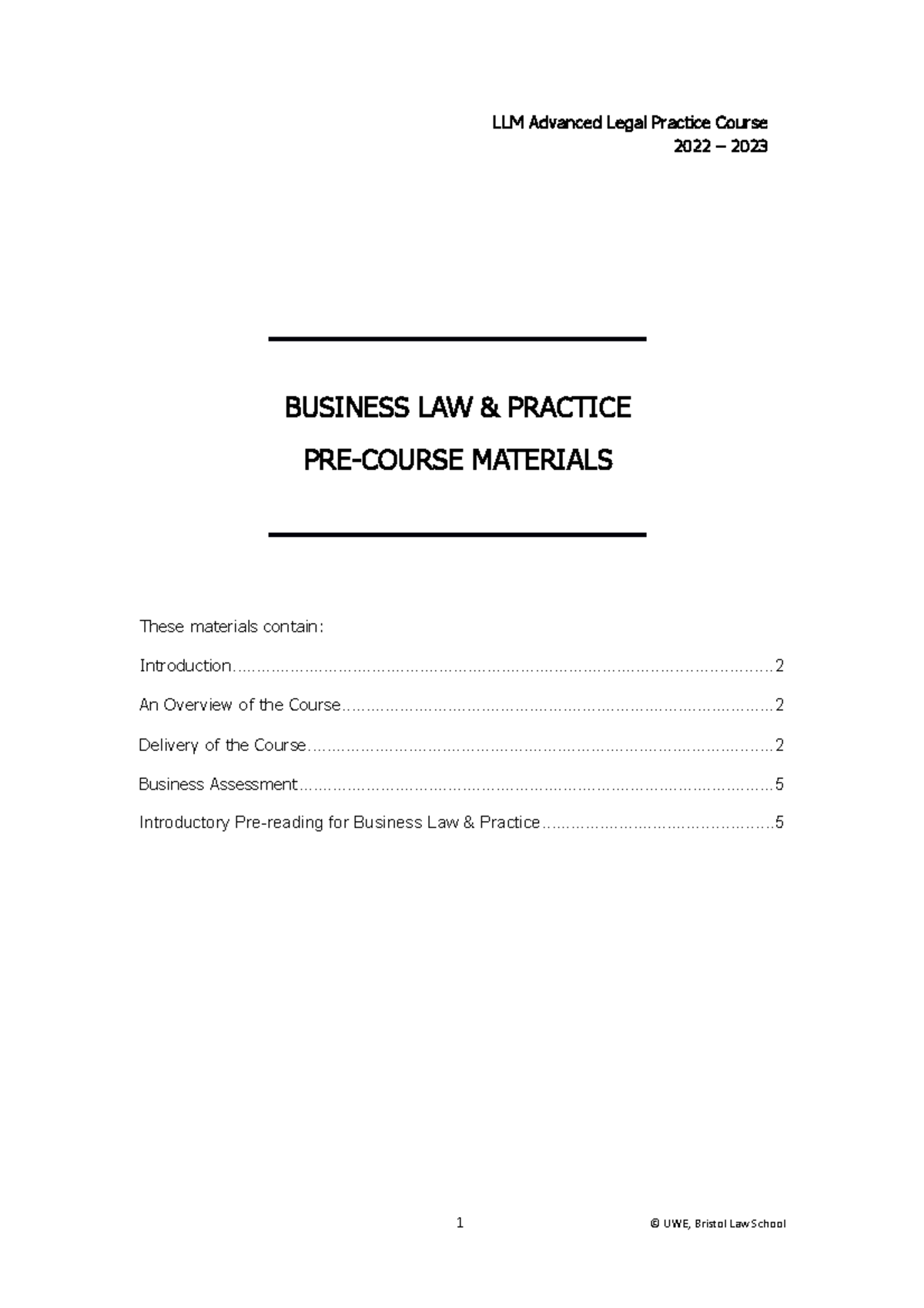 BLP Pre Course Materials - LLM Advanced Legal Practice Course 2022 ...
