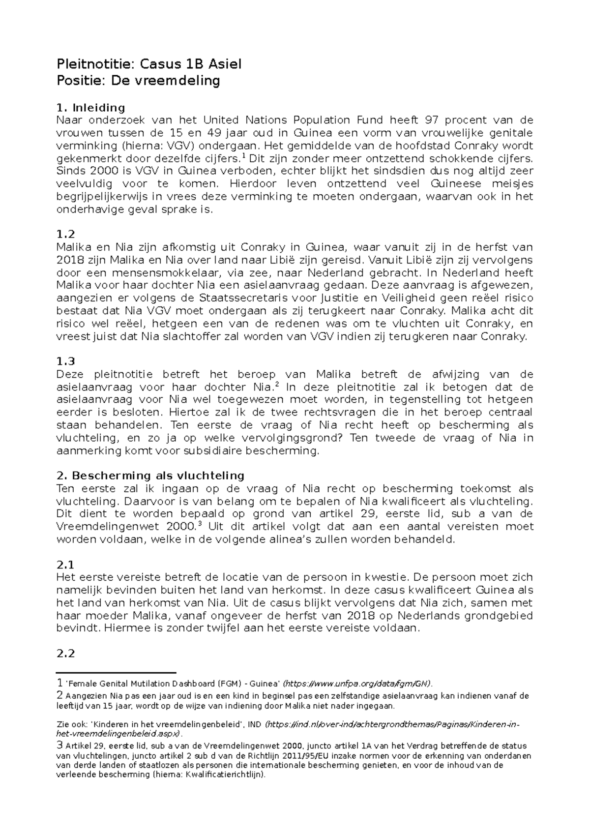 Pleitnota 1B Asiel - positie: de vreemdeling - Pleitnotitie: Casus 1B ...