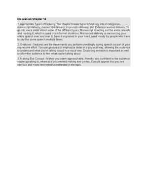 Discussion Chapter 5 - ) It is also important to make sure your ...