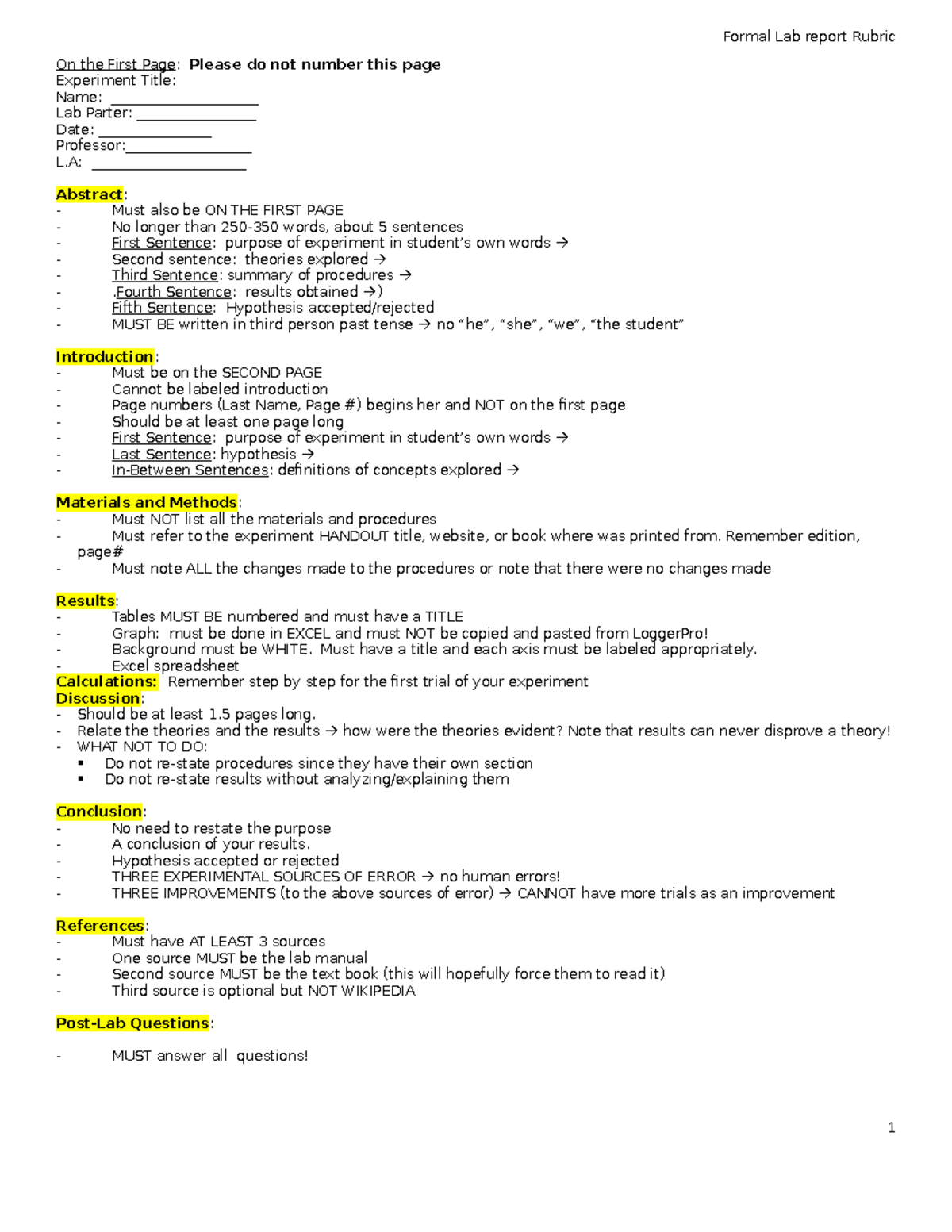 Nova Southeastern University Lab Rubric - Formal Lab report Rubric On ...