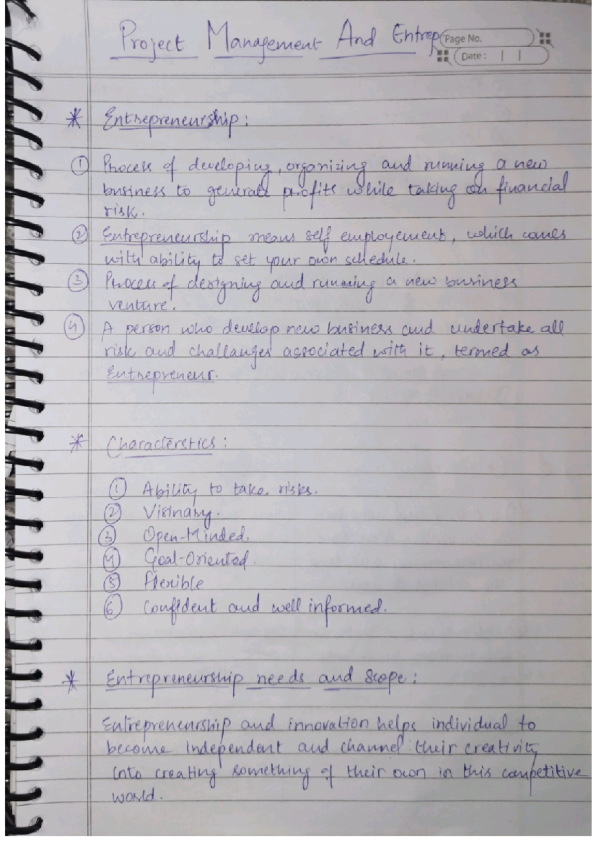 PME - Project Management And Entrep No. Date: Entrepreneurship : 1 business to generate profits ...