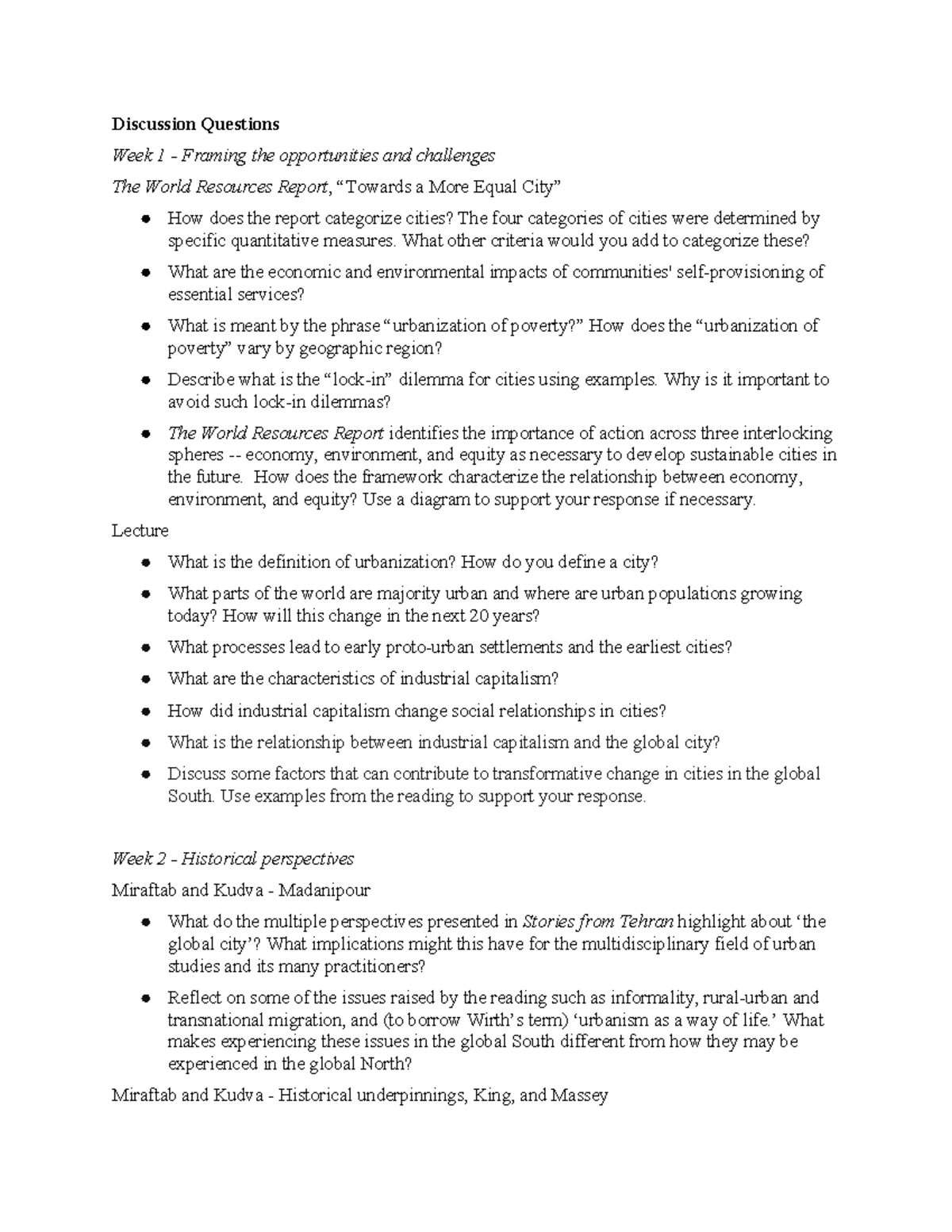 Discussion Questions - Discussion Questions Week 1 - Framing the ...