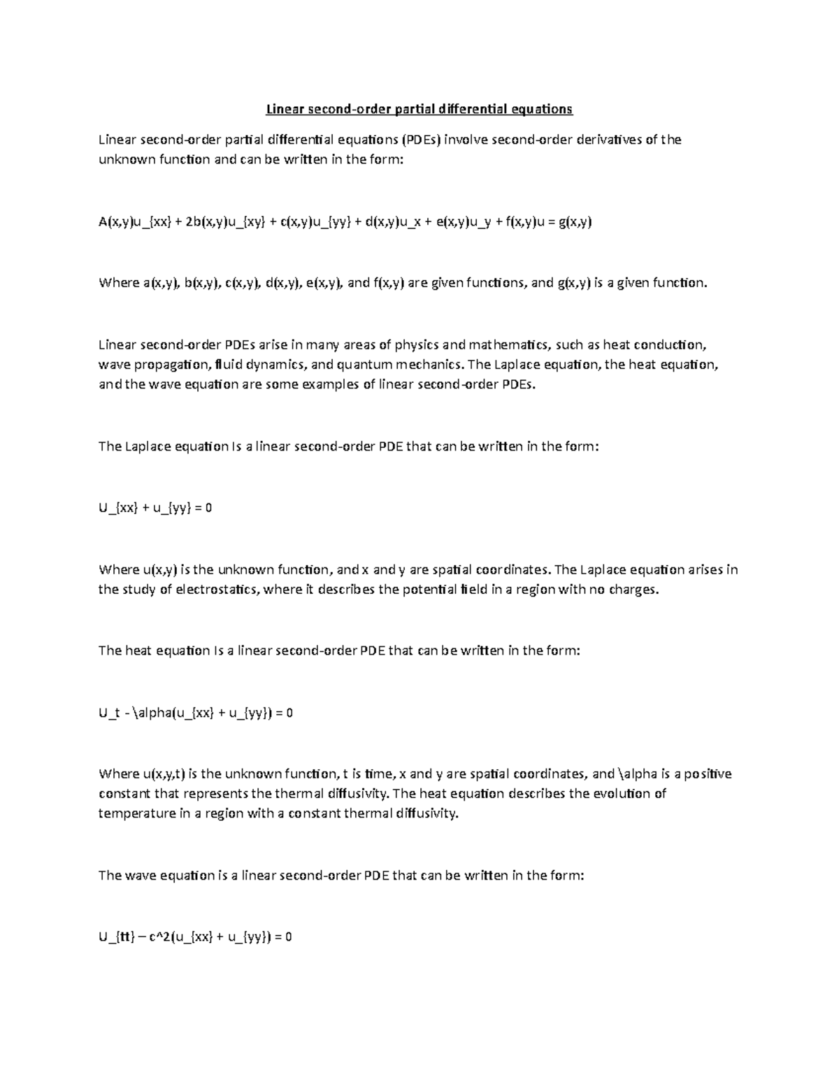 Linear Second Order Partial Differential Equations Linear Second Order Pdes Arise In Many