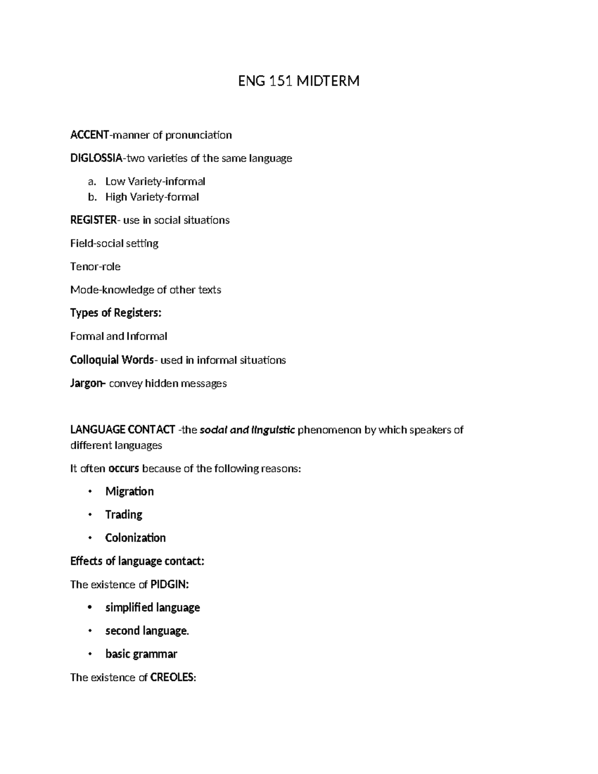 ENG 151 Midterm - reviewer - ENG 151 MIDTERM ACCENT-manner of ...