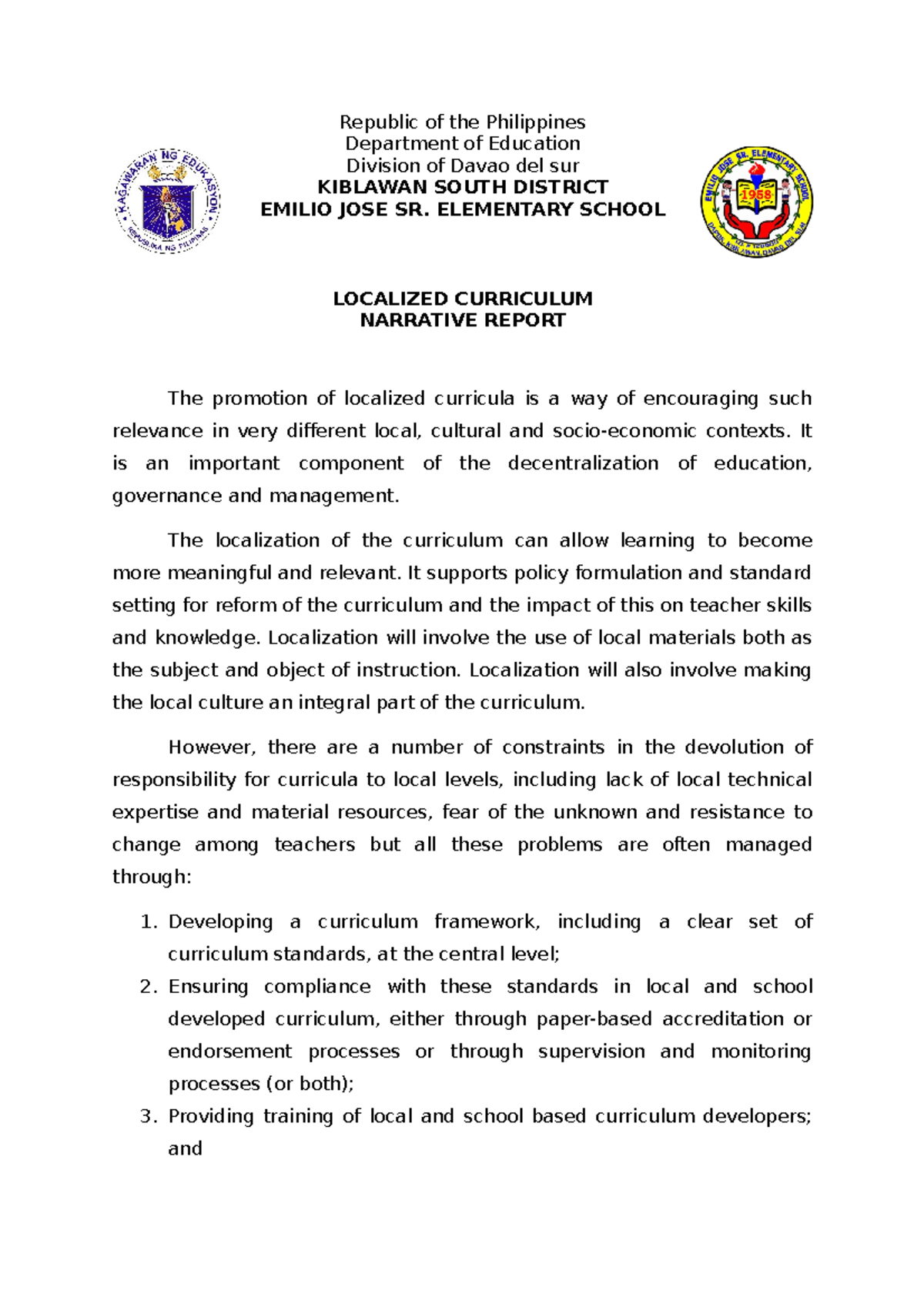 Localized Curriculum - Republic of the Philippines Department of ...