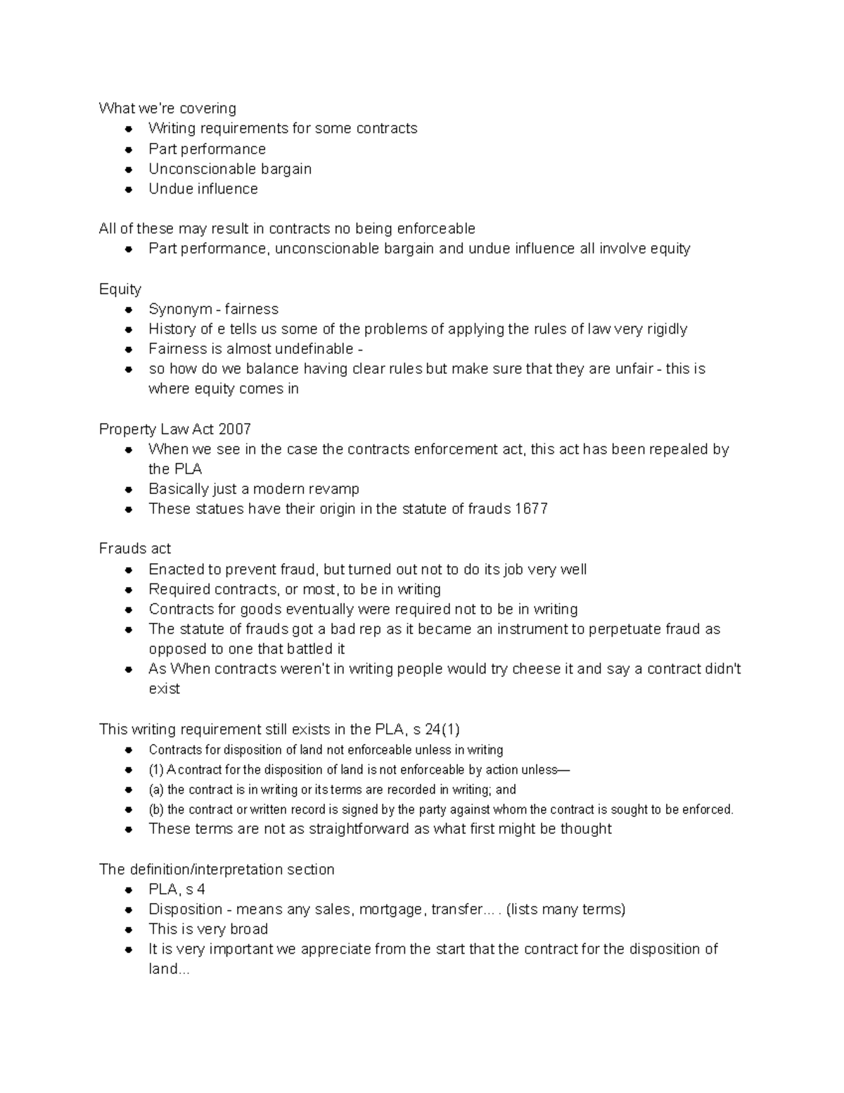 LAWS211 (Contract) Lectures T2 weeks 1 - 6 - What we’re covering Writing requirements for some ...