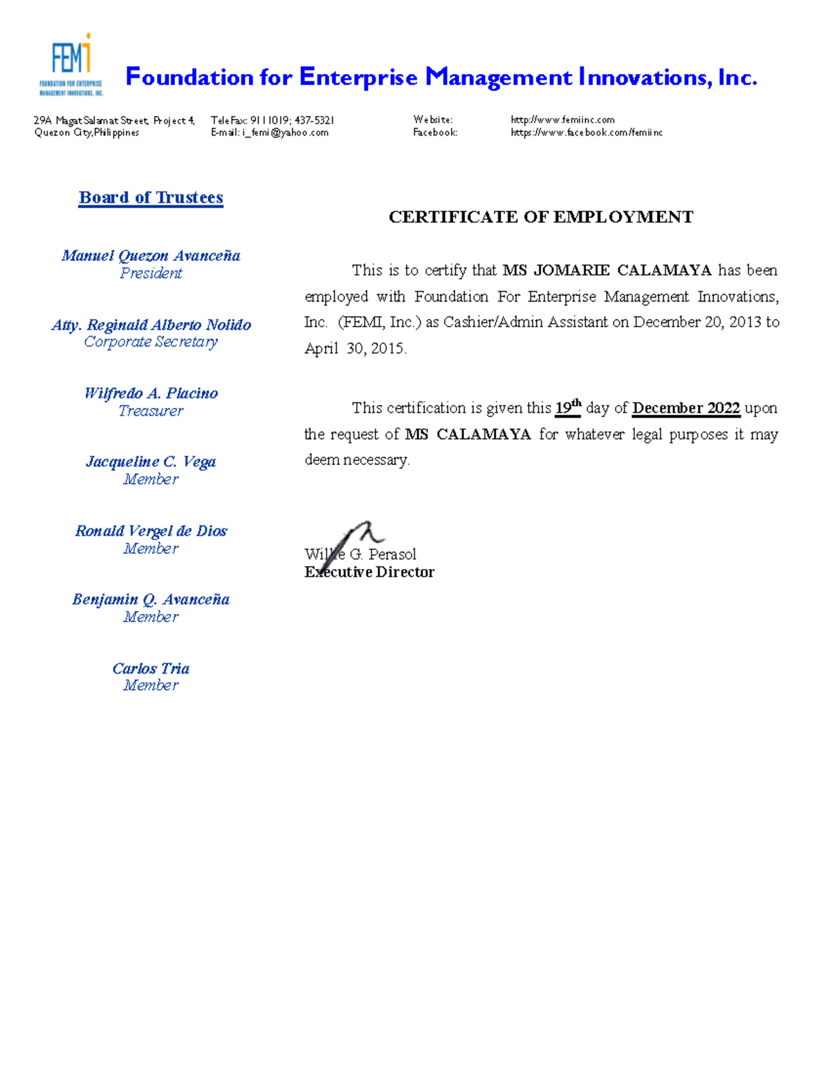 COE 1 - nothing - TeleFax: 9111019; 437- E-mail: i_femi@yahoo 29A Magat ...