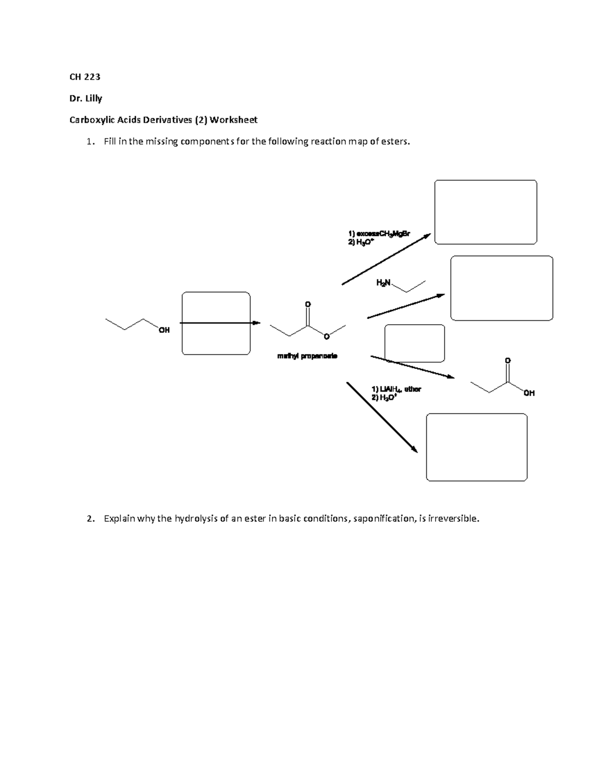 Carboxylic Acids Deriviatives (2) Worksheet - CH 223 Dr. Lilly ...