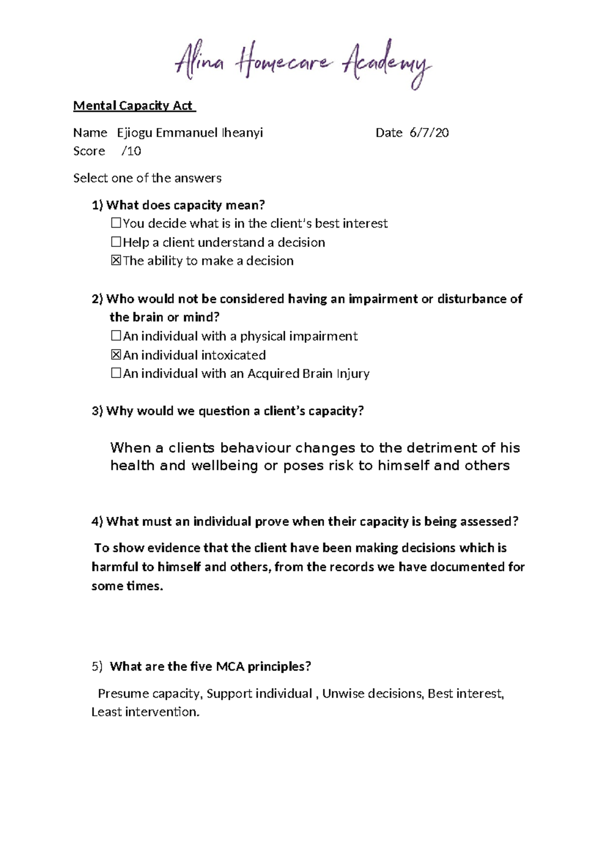 Mental Capacity Act questionnaire[ 707] - Mental Capacity Act Name ...