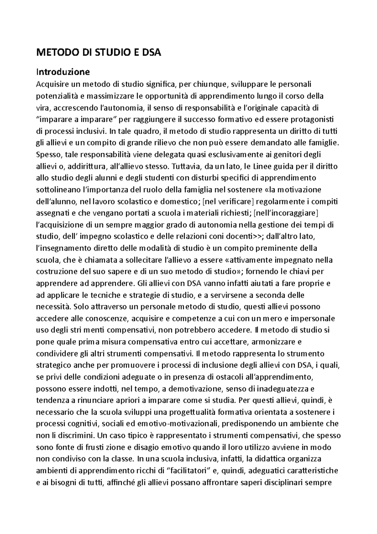 Metodo DI Studio E DSA - riassunto del libro - METODO DI STUDIO E DSA ...