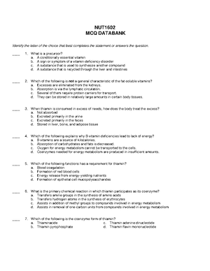 My Unisa NUT1602 2B MCQ - Assignment - NUT MCQ DATABANK Identify the ...