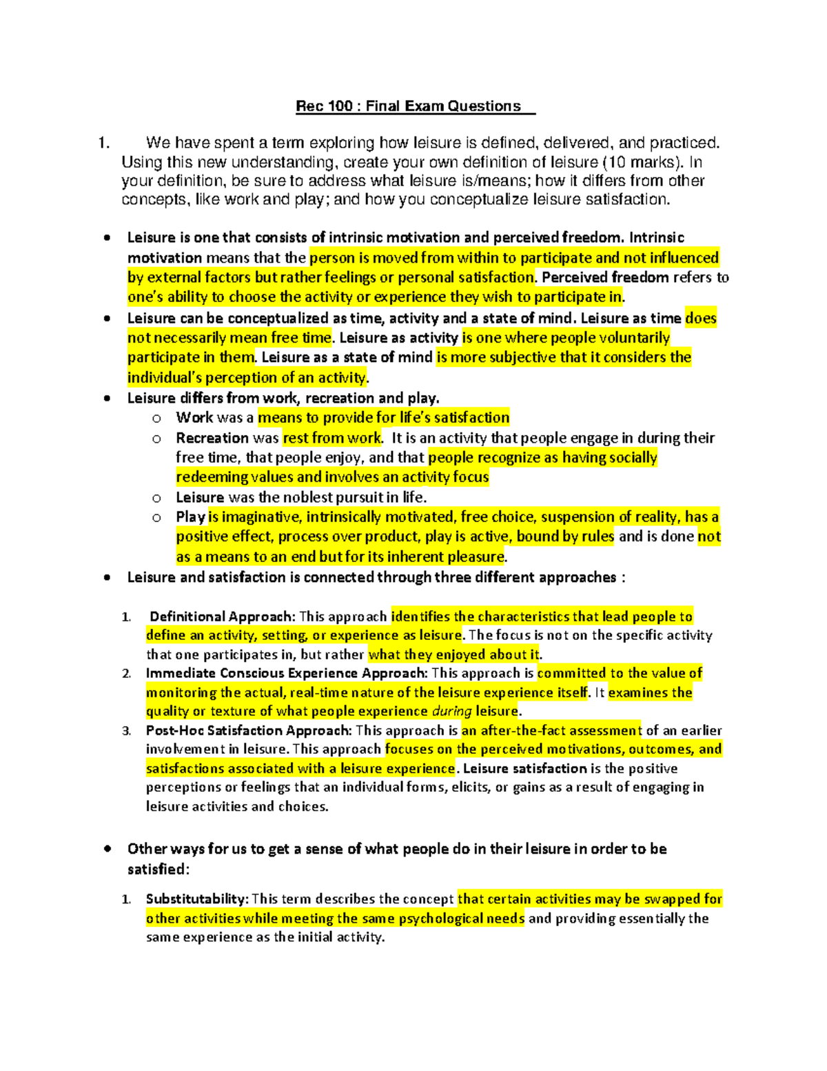 Final Exam Questions Using This New Understanding Create Your Own