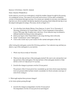 Exercise 20 Parts 1,2 and 3 - Exercise 20 Problems—Part I Name: Brandon WhitakerRoss The ...