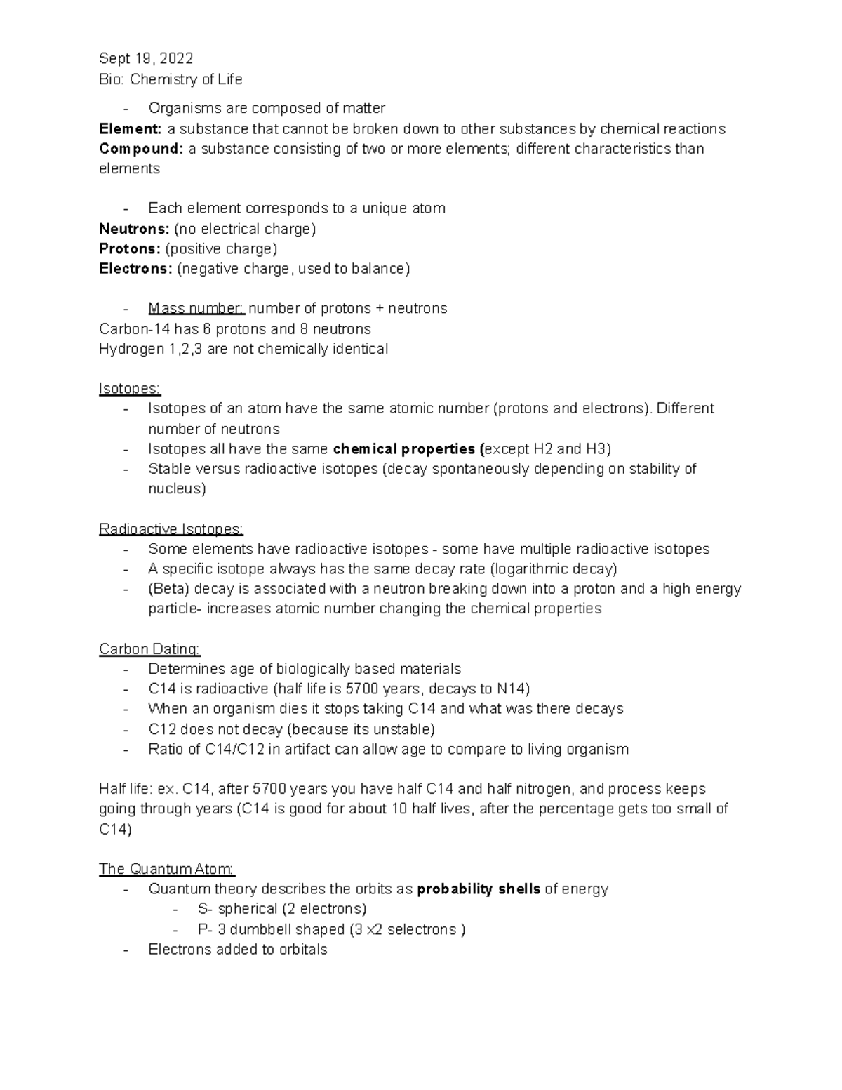 4- Chemistry of Life - BIOL1506-EL - Bio: Chemistry of Life Organisms ...