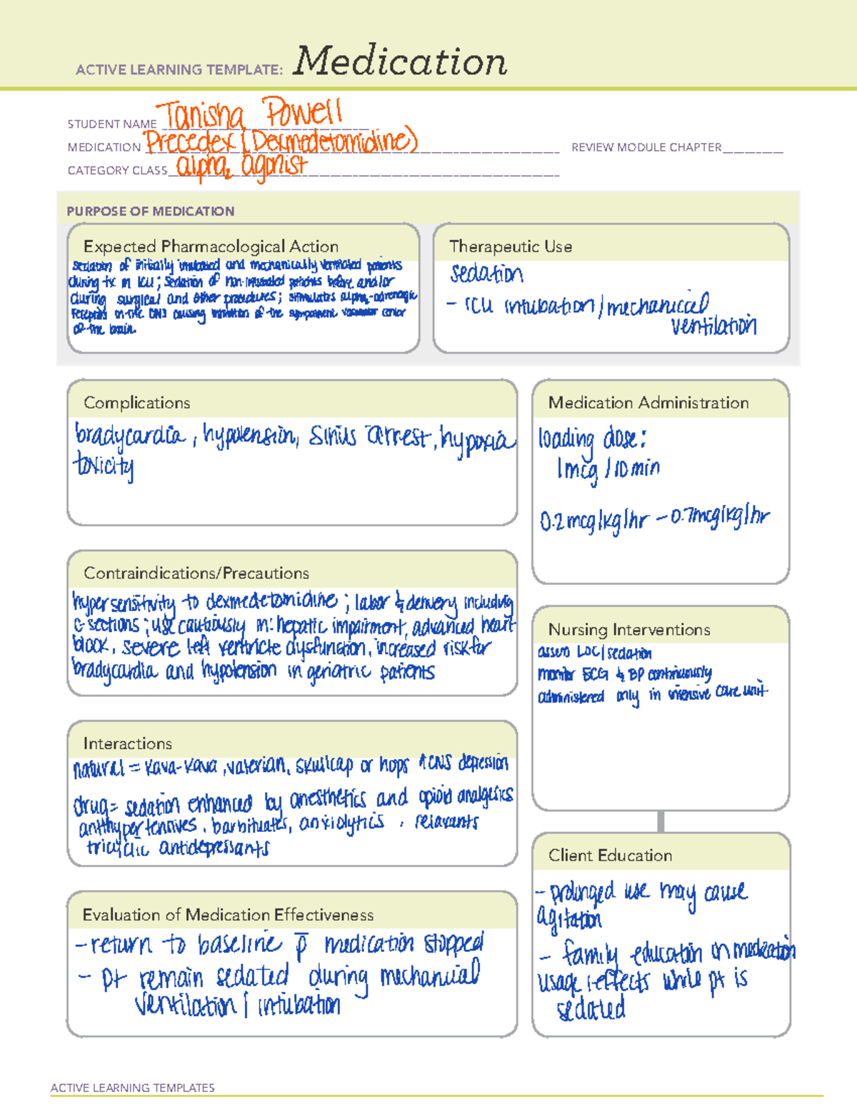 Precedex - Med Template - ACTIVE LEARNING TEMPLATES Medication STUDENT ...