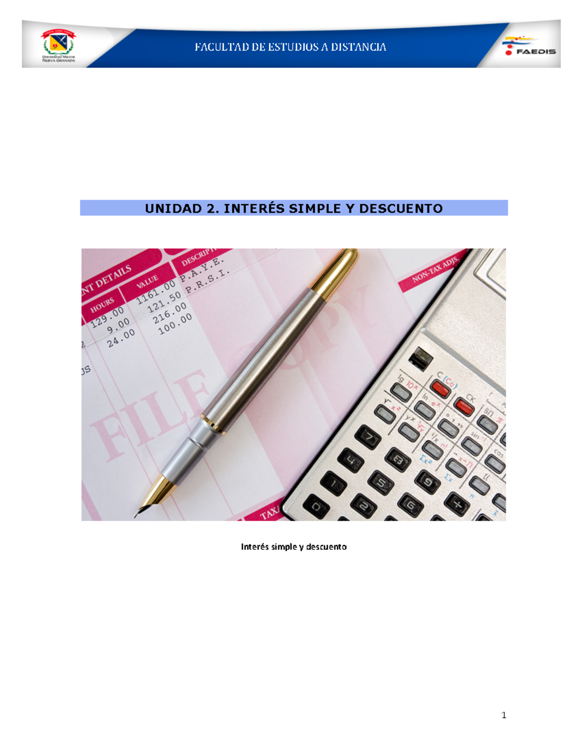 Interes Simple Y Descuento - UNIDAD 2. INTERÉS SIMPLE Y DESCUENTO ...