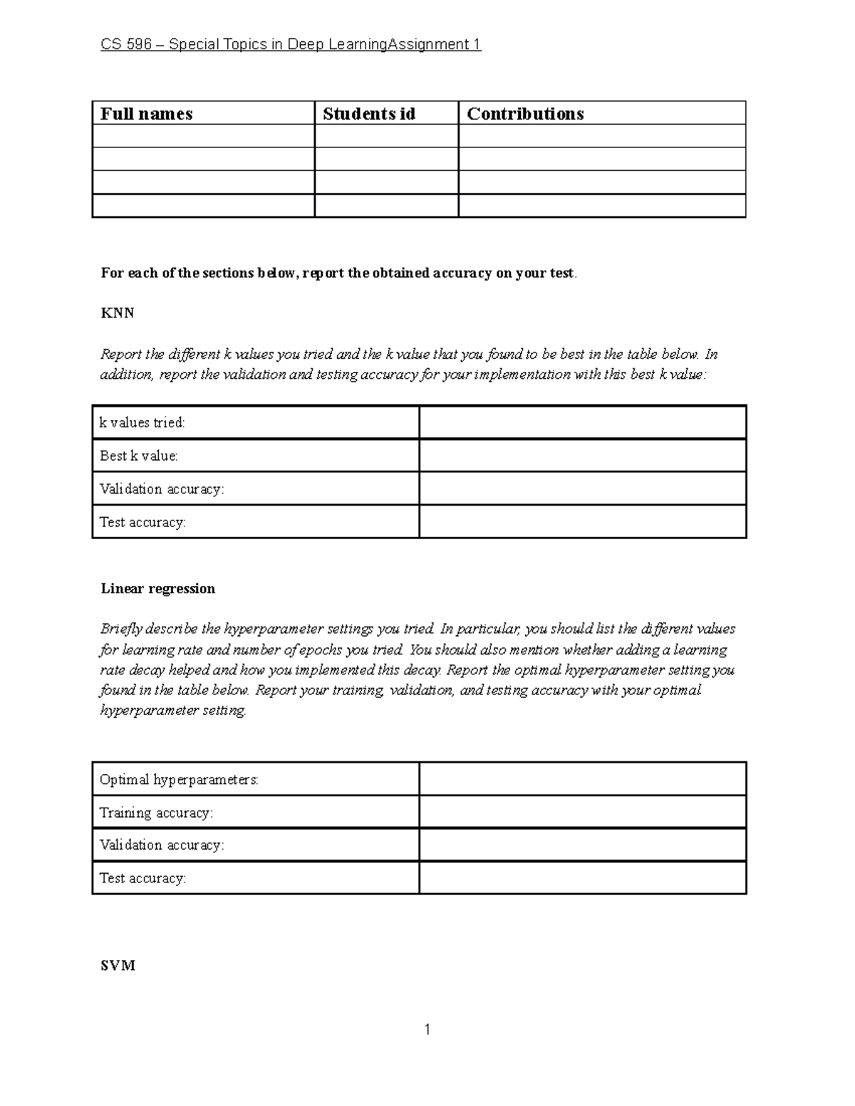 CS 596 Assignment 1 Report Template - CS 596 – Special Topics in Deep ...
