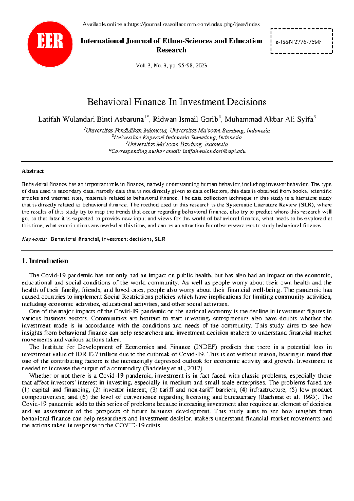 Behavioral Finance In Investment Decisions - Available online - Studocu