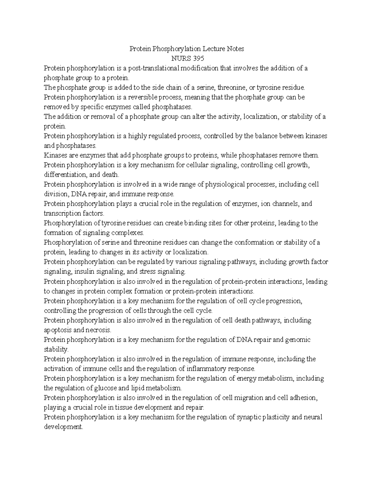 Protein Phosphorylation Lecture Notes - The phosphate group is added to ...