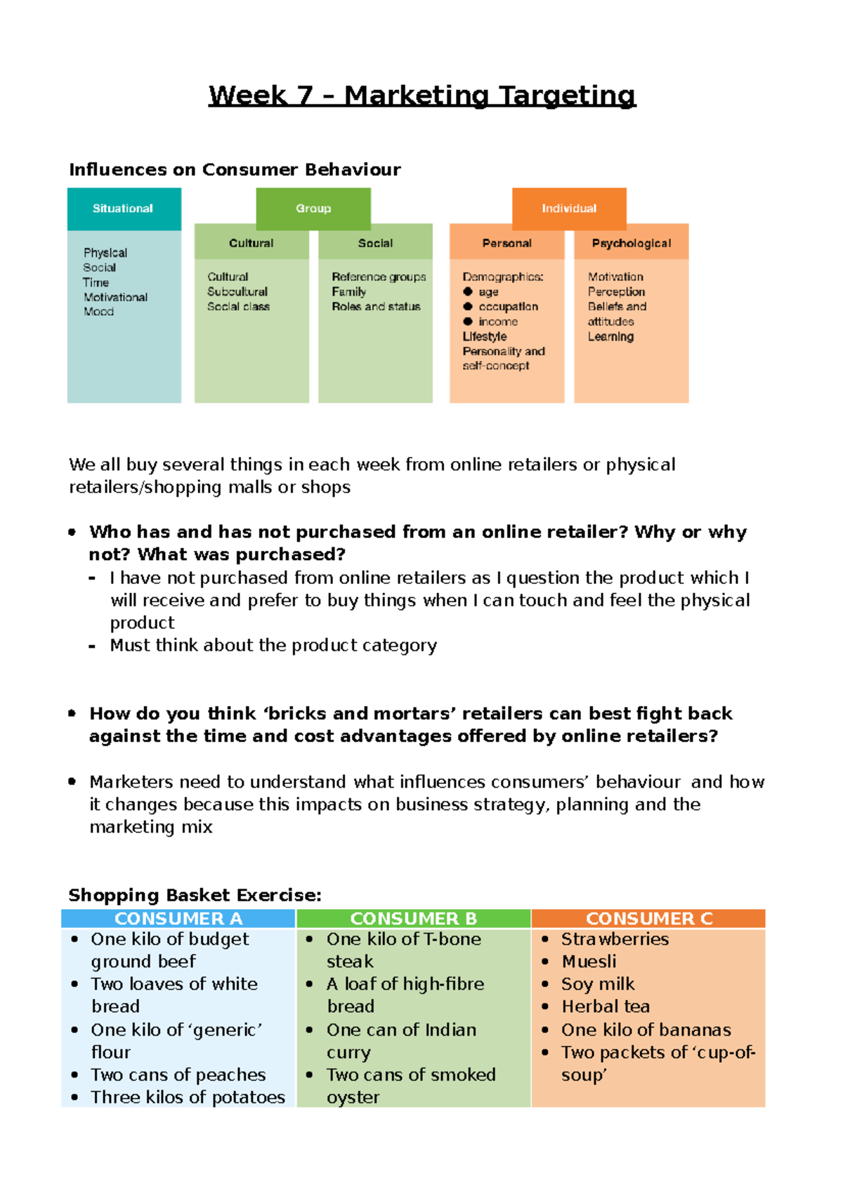 Week 7 - Consumer Behaviour - Week 7 – Marketing Targeting Influences ...