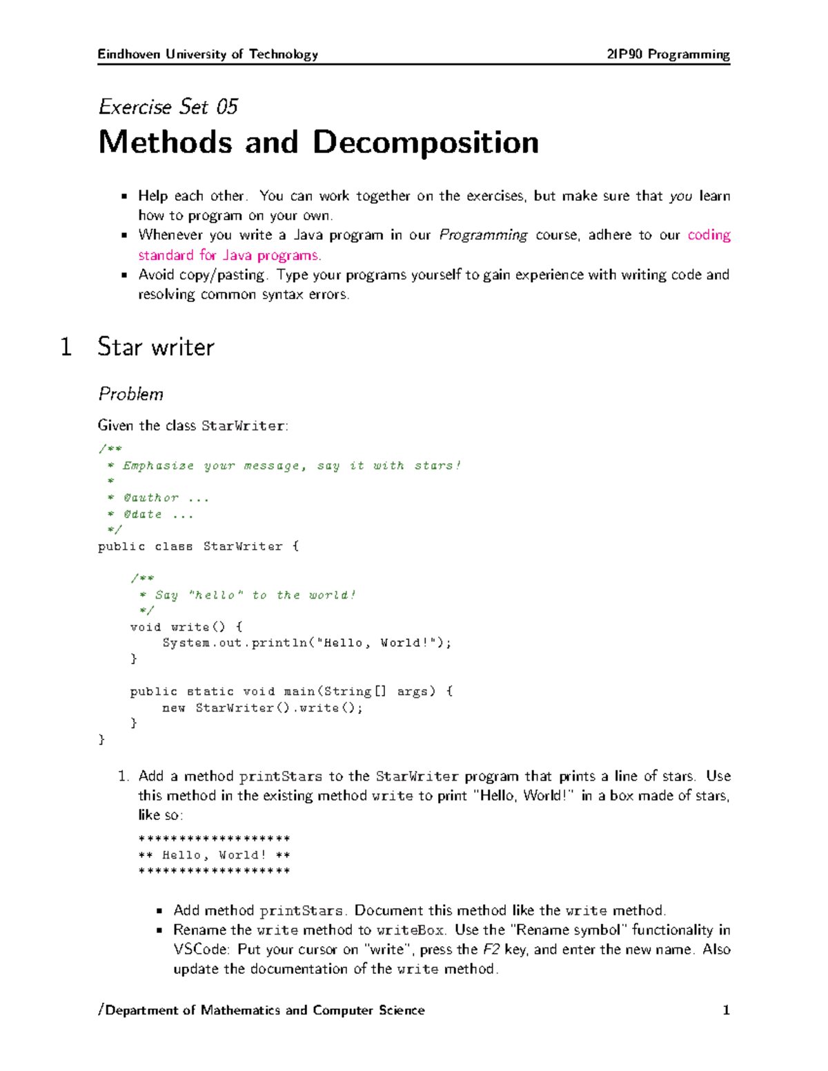 2IP90-exercise set 05 - Exercise Set 05 Methods and Decomposition ...