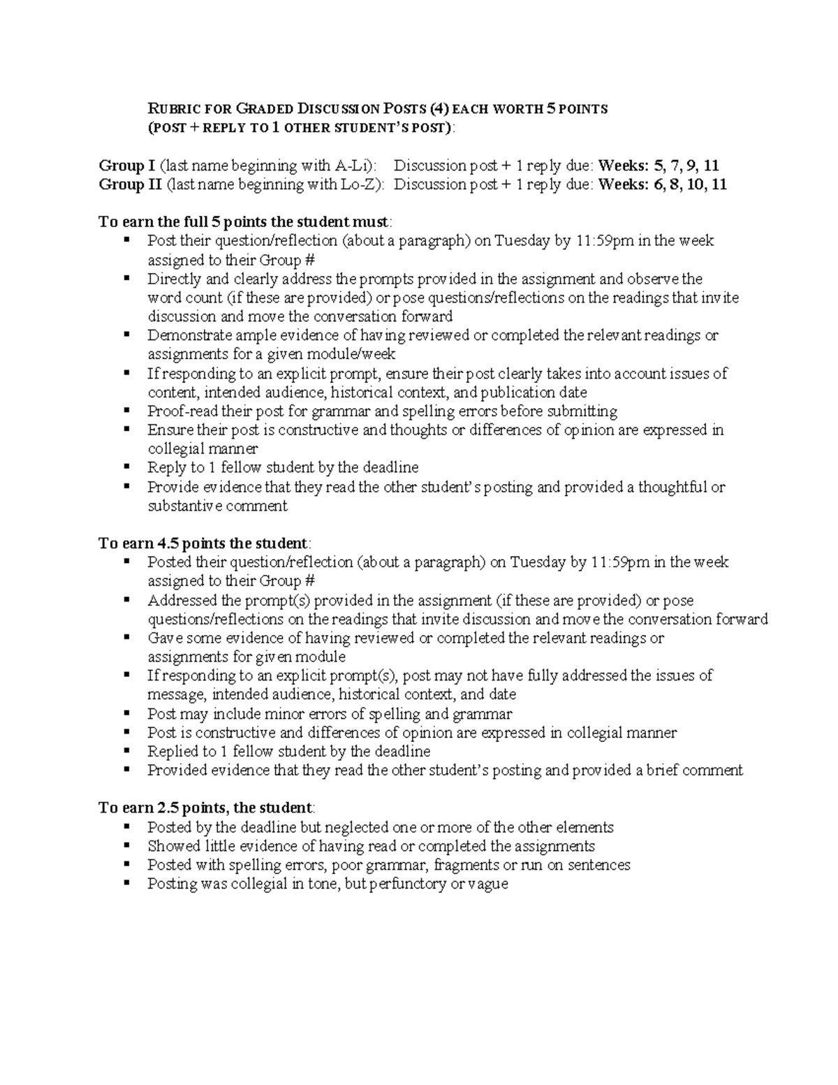 Discussion Board Post Rubric - R UBRIC FOR GRADED D ISCUSSION POSTS ( 4 ...