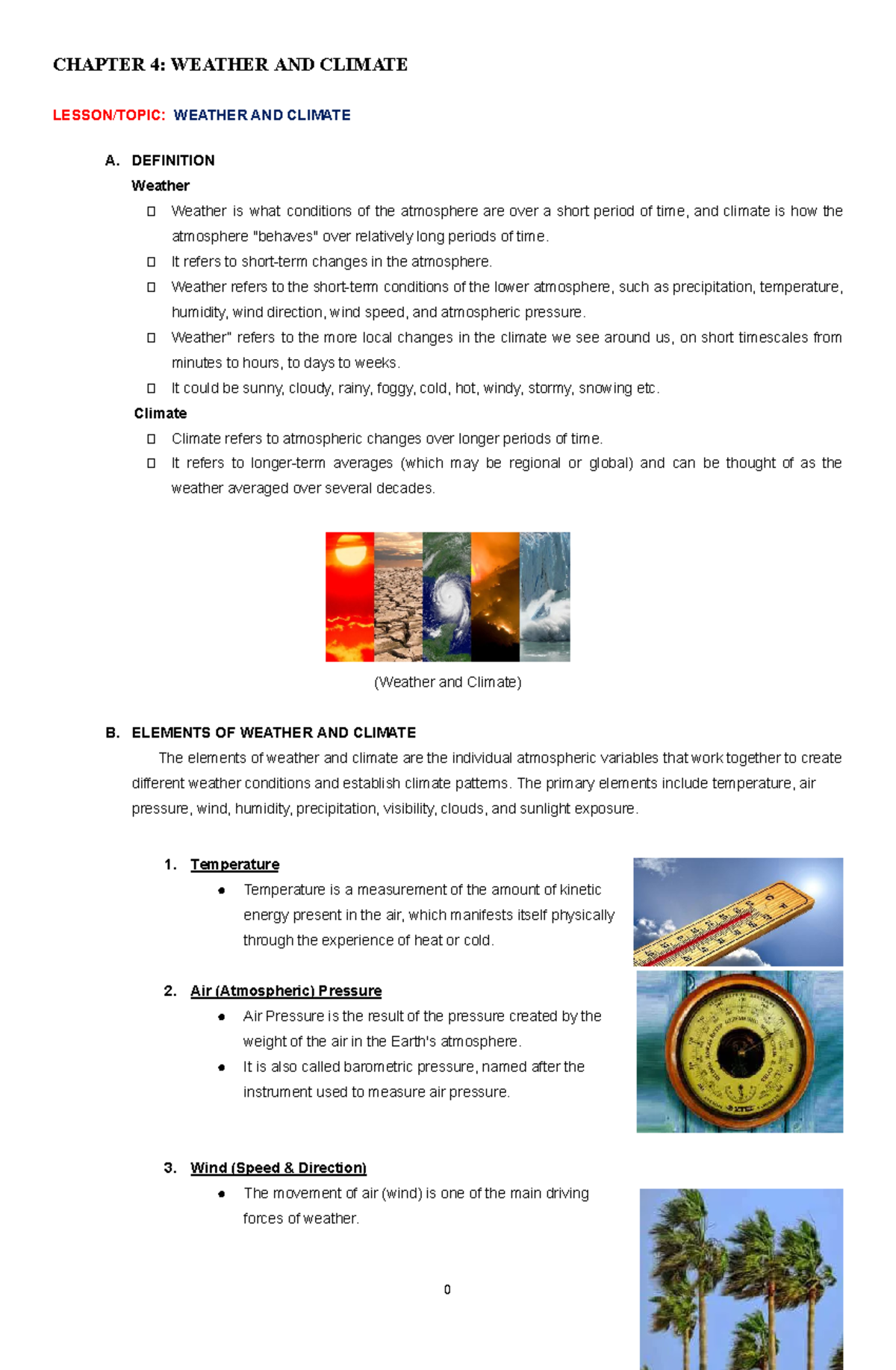 Meteorology-Chapter-4 - CHAPTER 4: WEATHER AND CLIMATE LESSON/TOPIC ...