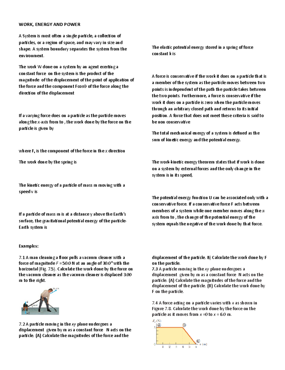 Sample problems serway work and energy - WORK, ENERGY AND POWER A ...
