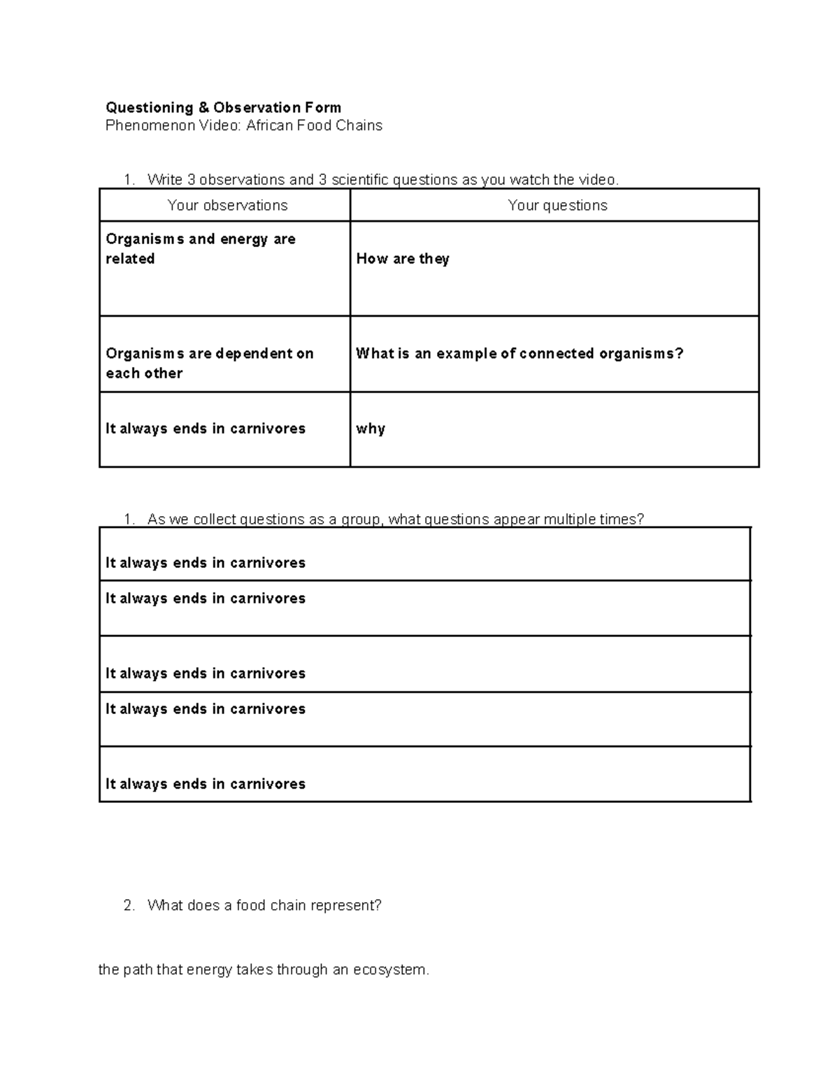 Copy of Lesson 1 Questioning + Observations Form - Questioning ...