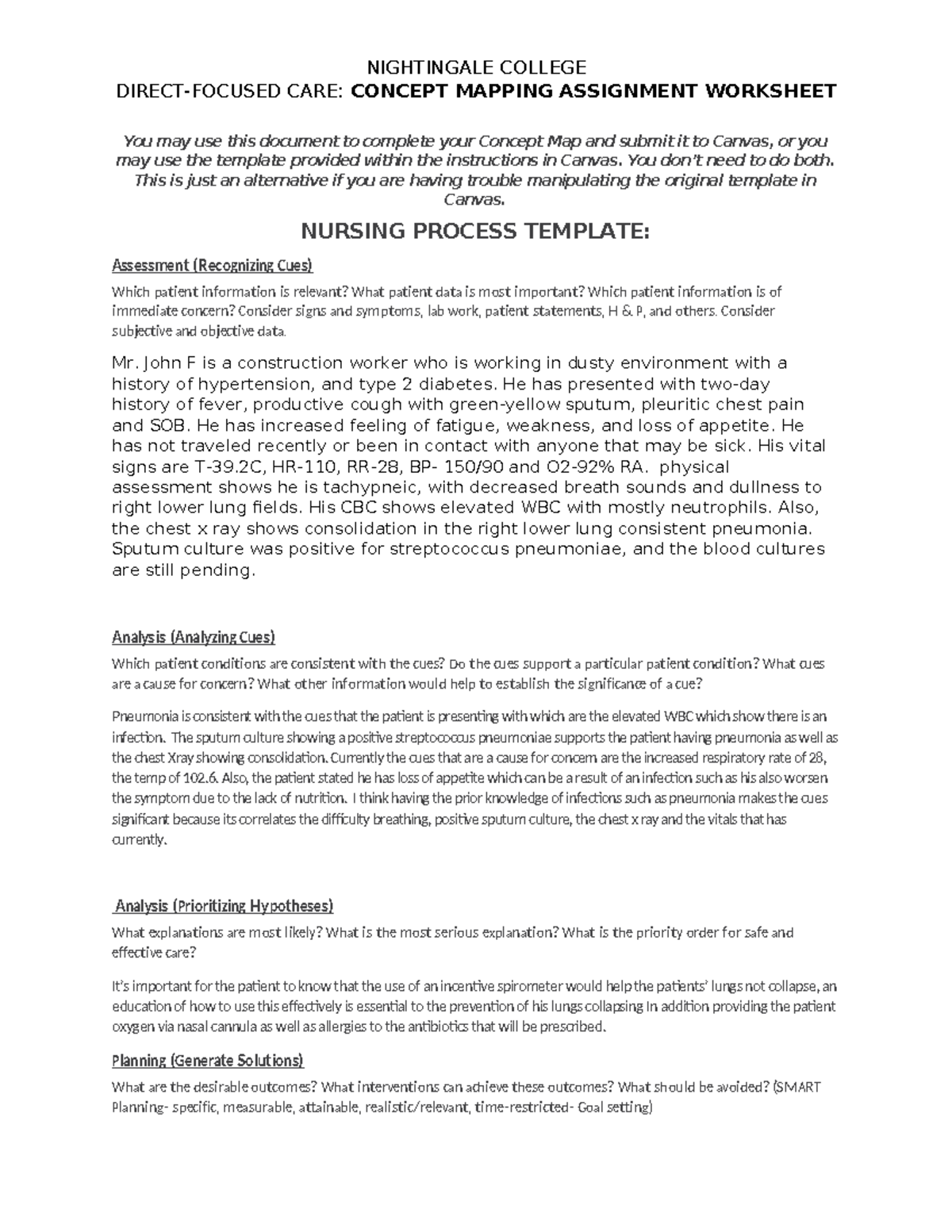 Concept Map Template - DIRECT-FOCUSED CARE: CONCEPT MAPPING ASSIGNMENT ...