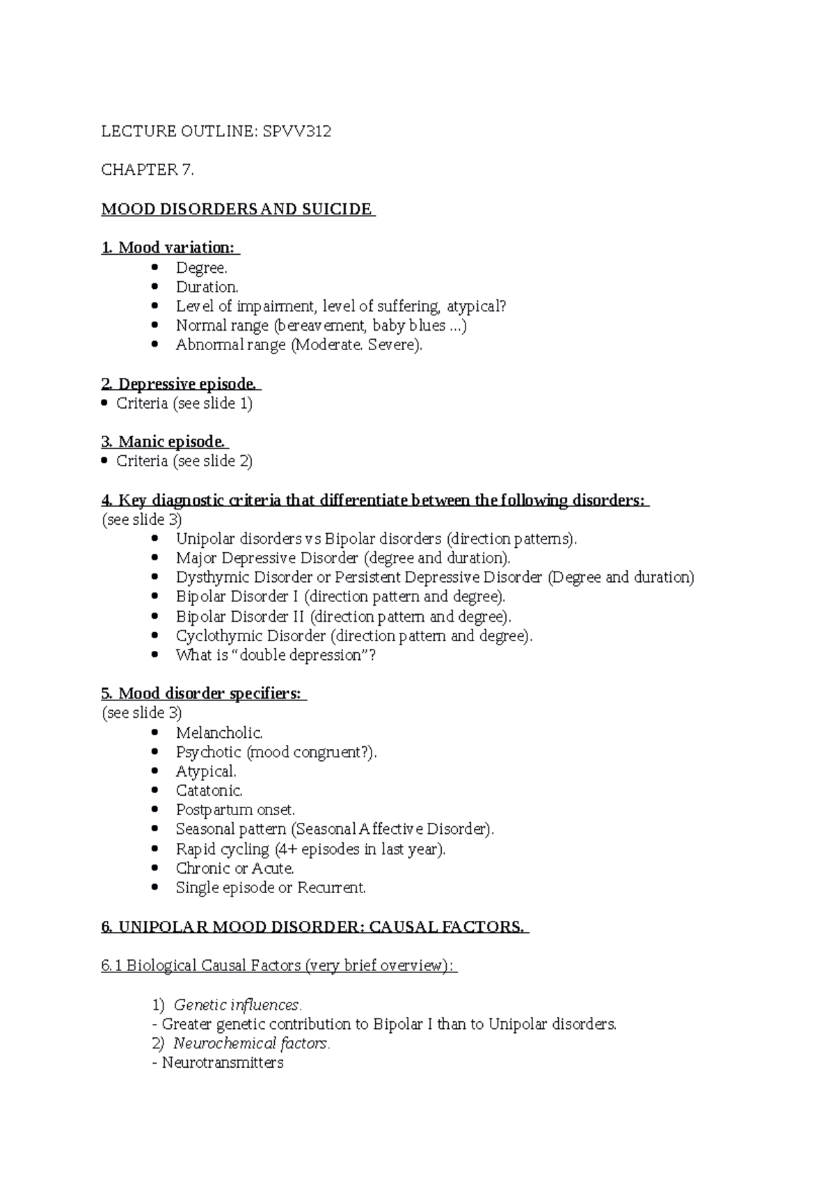 Lecture 5 Outline - LECTURE OUTLINE: SPVV CHAPTER 7. MOOD DISORDERS AND ...