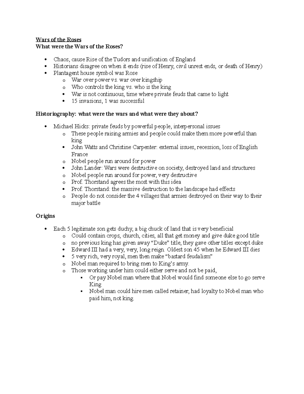 Wars of the Roses - First day of notes for the Rise and Fall of the ...