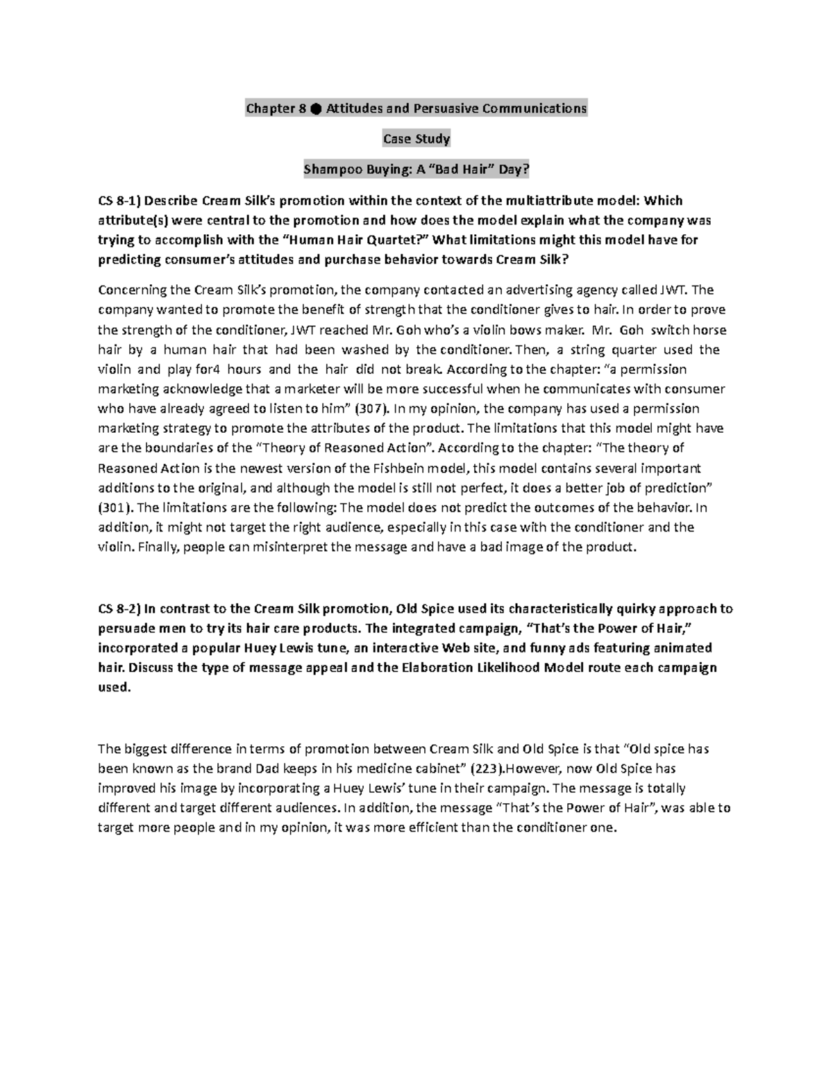Attitude Case study - Chapter 8 Attitudes and Persuasive Communications ...