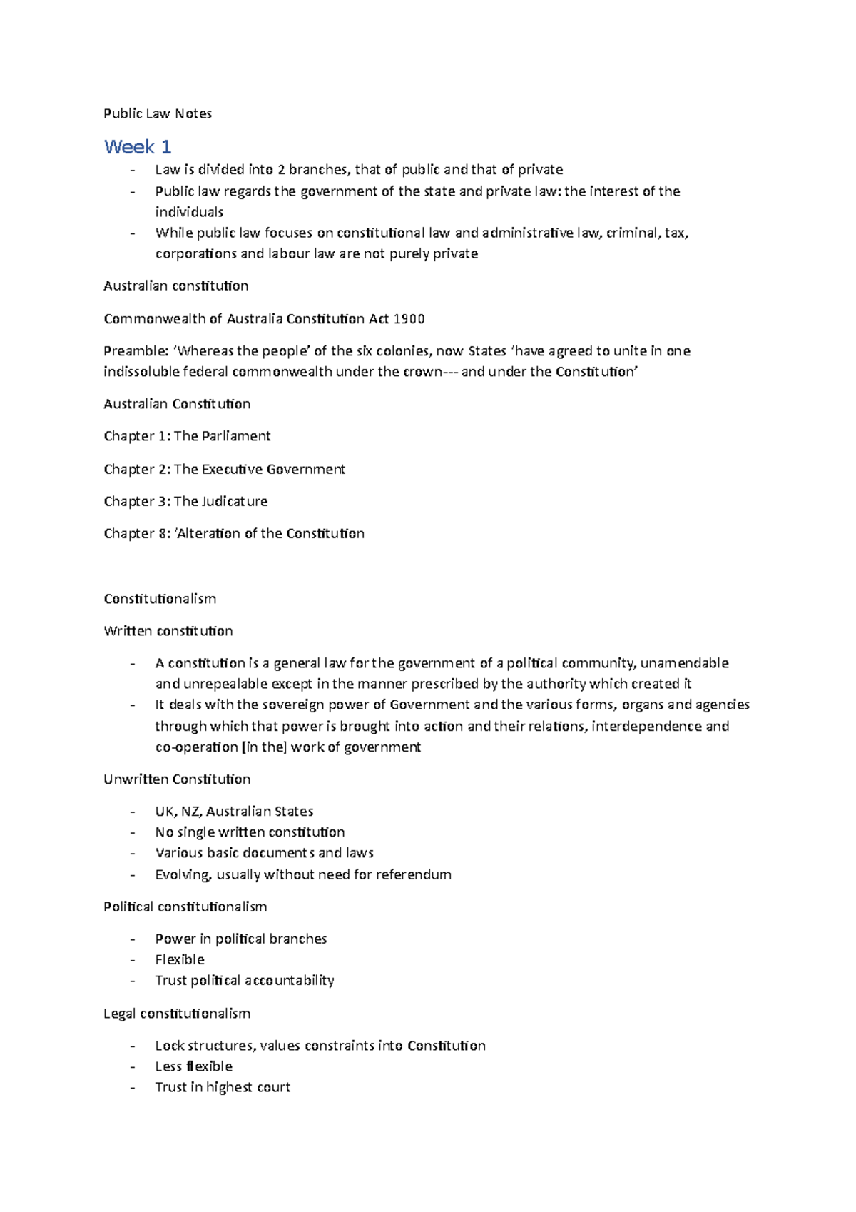 Principles of public law notes - LAWS1703 - UQ - Studocu