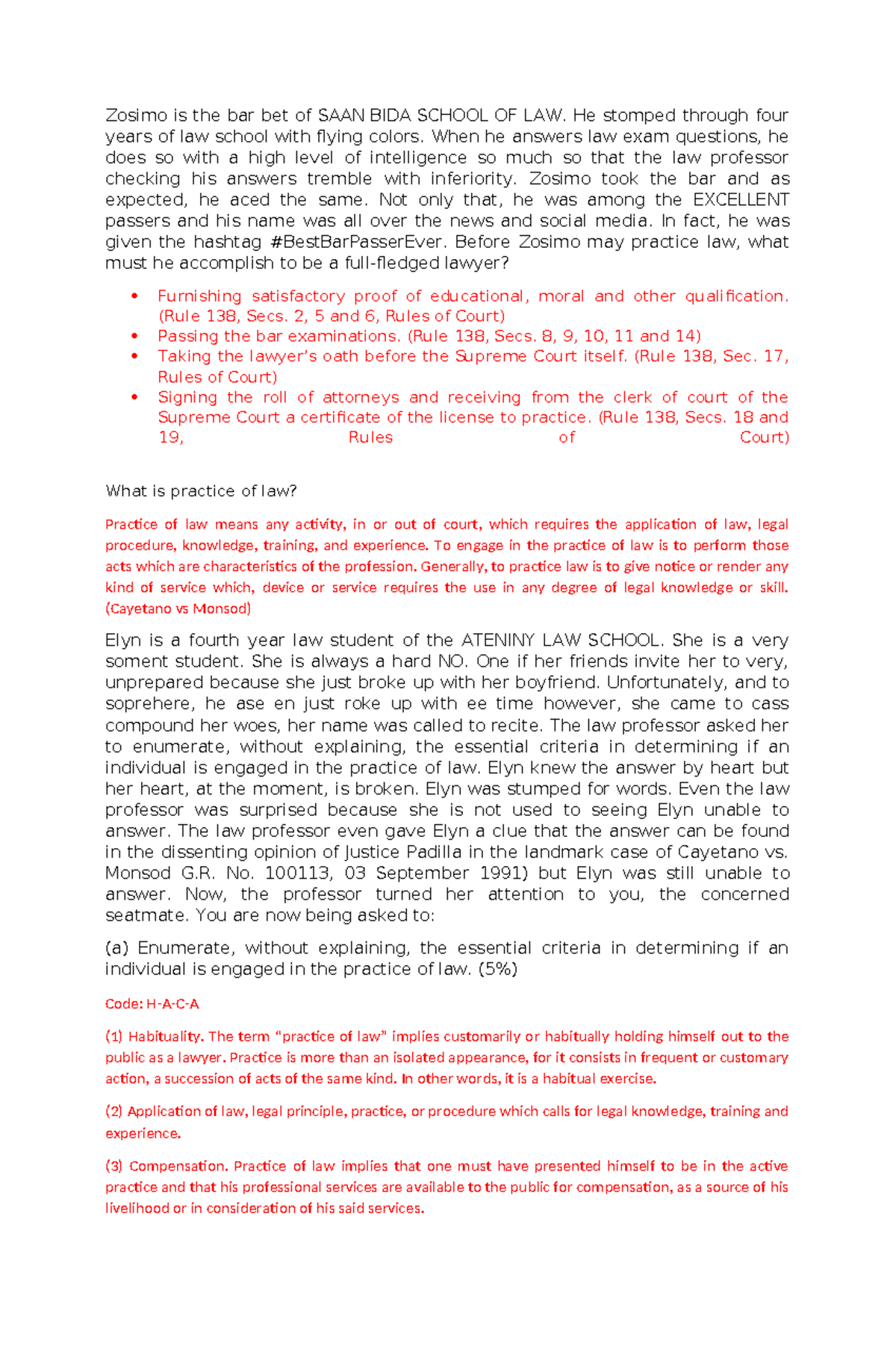 CLEP 1 - CLEP ANSWERS - Zosimo is the bar bet of SAAN BIDA SCHOOL OF ...