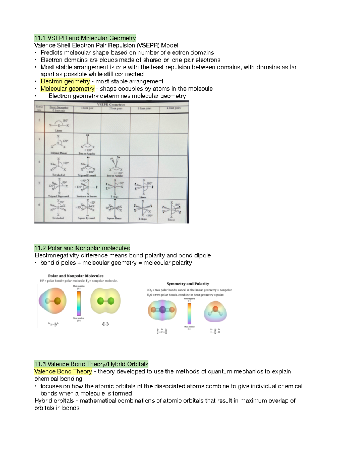 Chapter 11 - Molecular Shape and Bonding Theories - CHE 105 - 11 VSEPR ...