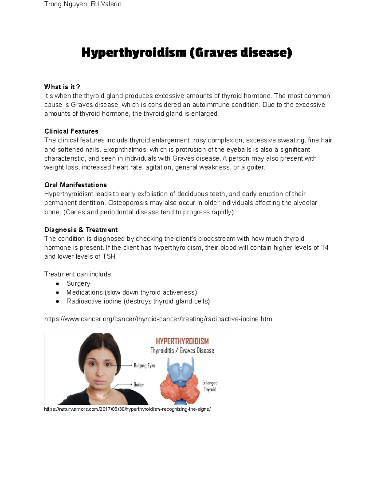 Hyperthyroidism Fact Sheet - Trong Nguyen, RJ Valerio Hyperthyroidism ...