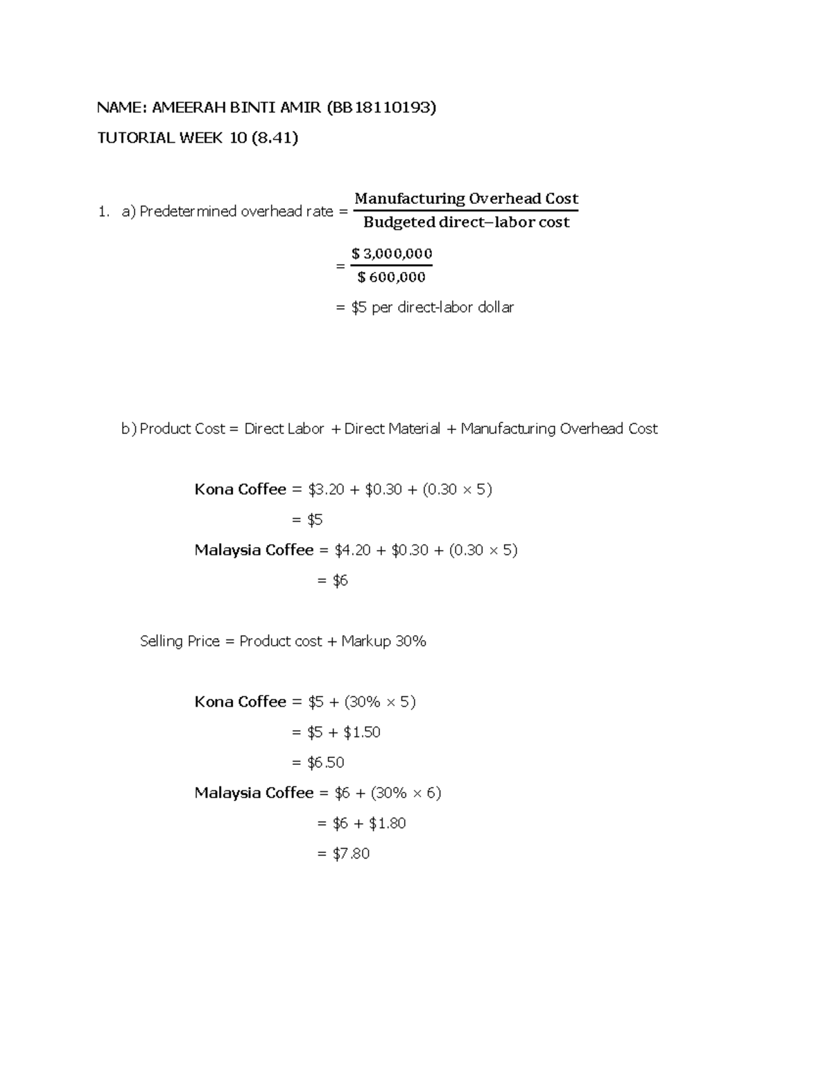 Activity-based costing - Warning: TT: undefined function: 32 NAME: AMEERAH BINTI AMIR ...