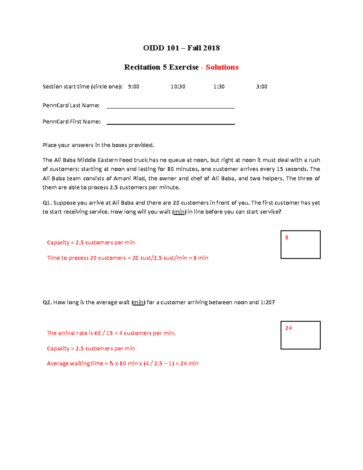 R5 Exercise Solutions - Fall 2018 - OIDD 101 – Fall 2018 Recitation 5 ...