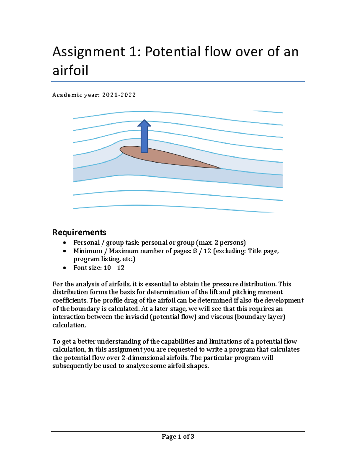 Assignment 1 2021 2022 - Page 1 of 3 Assignment 1: Potential flow over ...