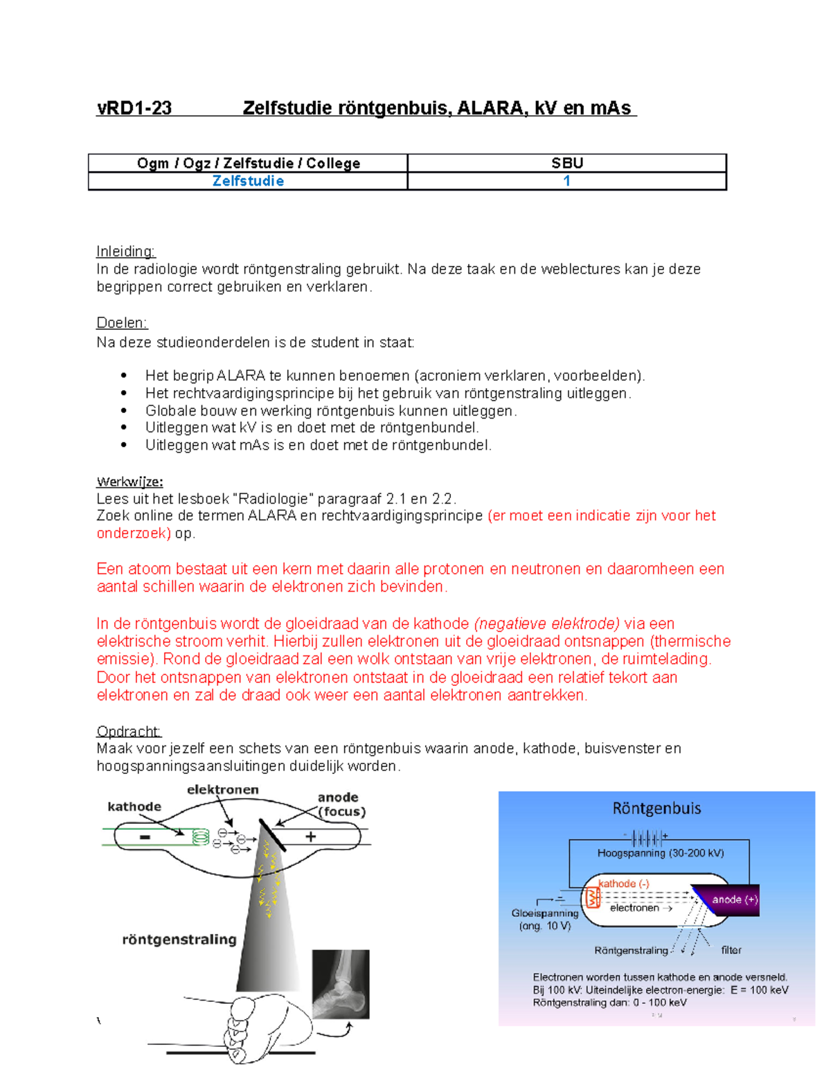 V RD 01-23 - rontgenbuis - vRD1-23 Zelfstudie röntgenbuis, ALARA, kV en ...