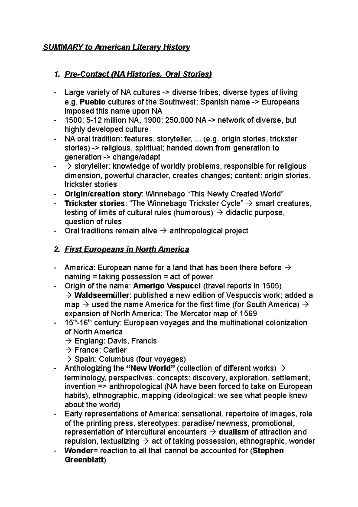 Summary American Literary History - SUMMARY to American Literary ...