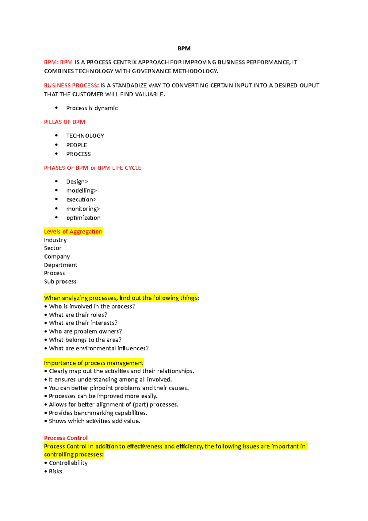 Ict exam revision - BPM BPM: BPM IS A PROCESS CENTRIX APPROACH FOR ...