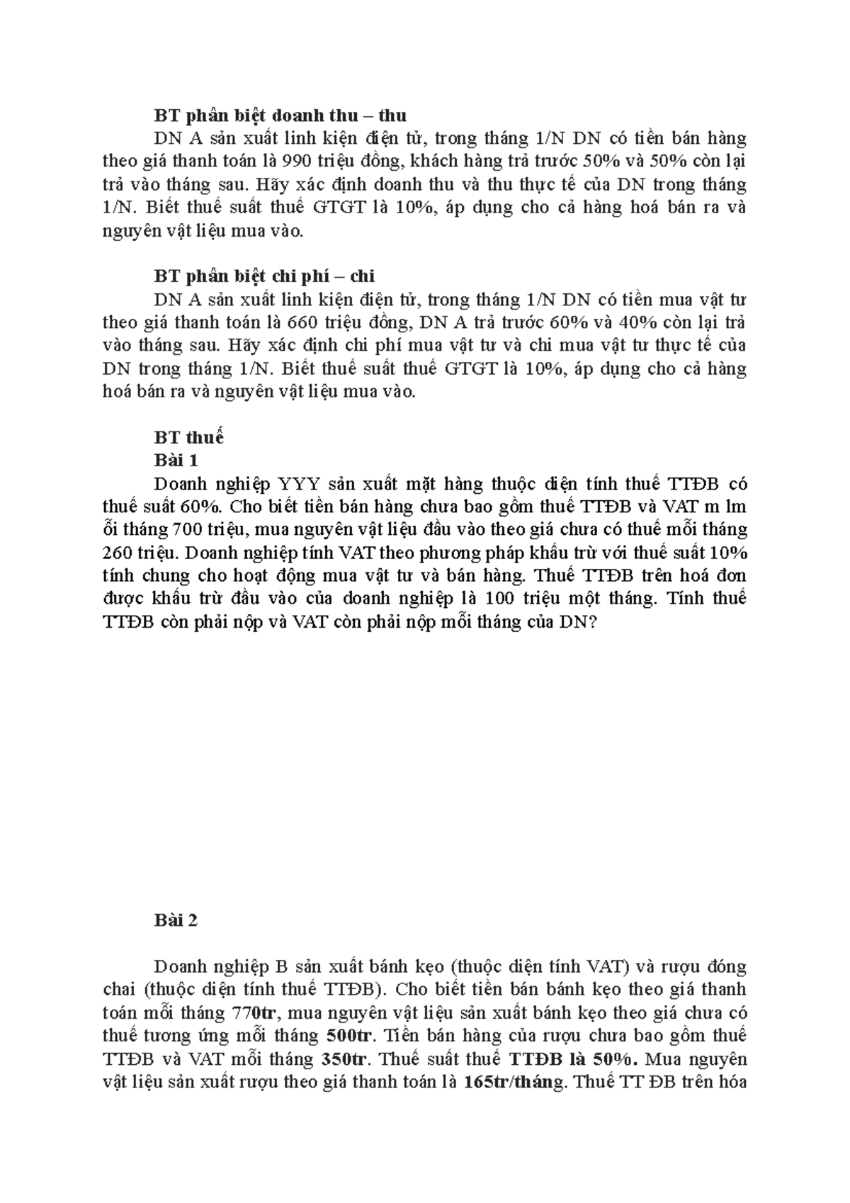 BT phân biệt doanh thu - Bt phân biệt - BT phân biệt doanh thu – thu DN A sản xuất linh kiện ...