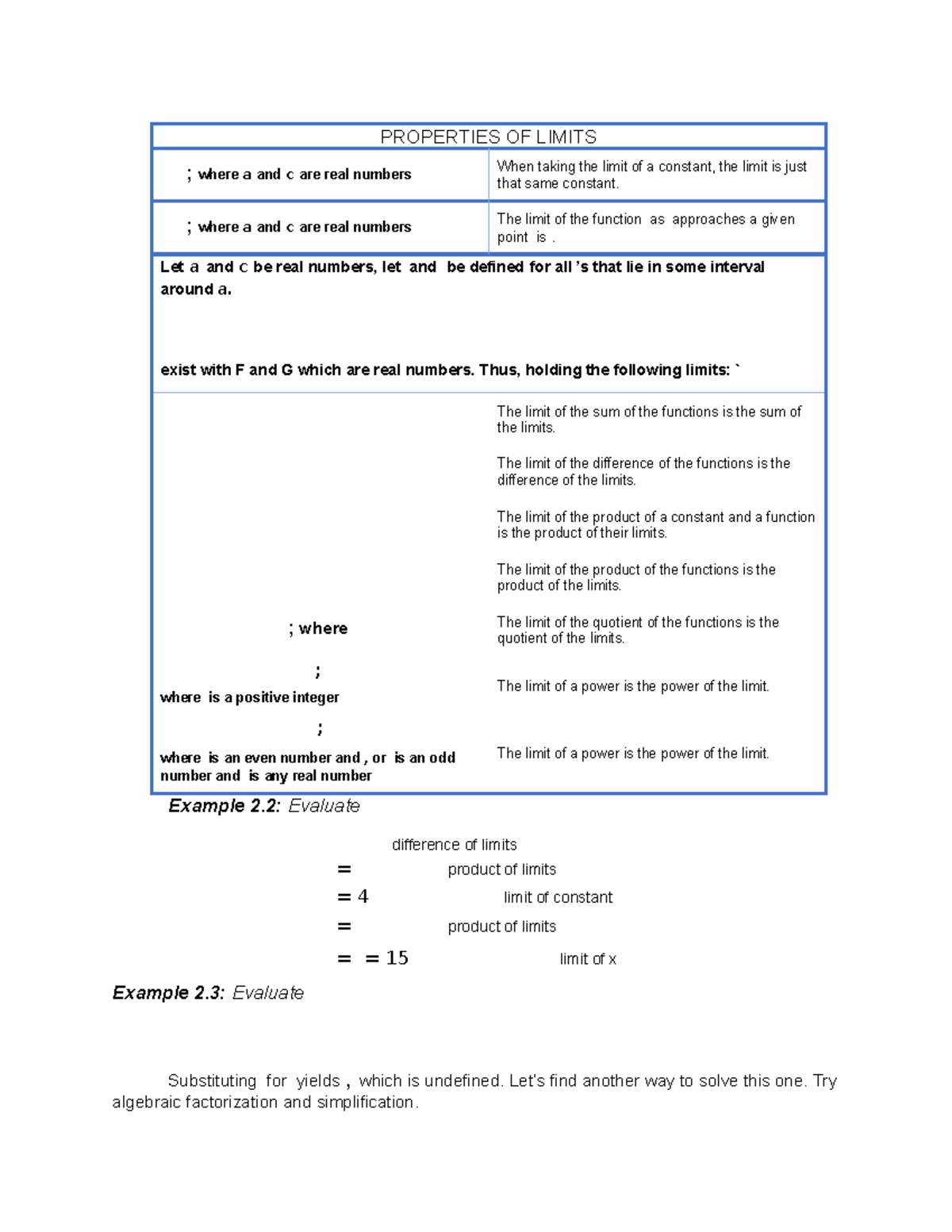 Calculus notes week3 4 - Example 2: Evaluate difference of limits ...