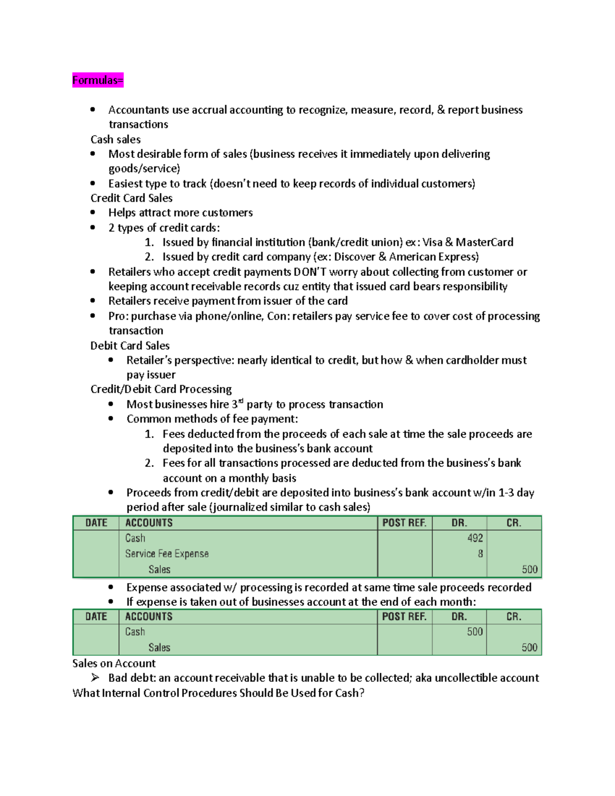 Accounting - Lecture notes 1-4 - Formulas= Accountants use accrual ...