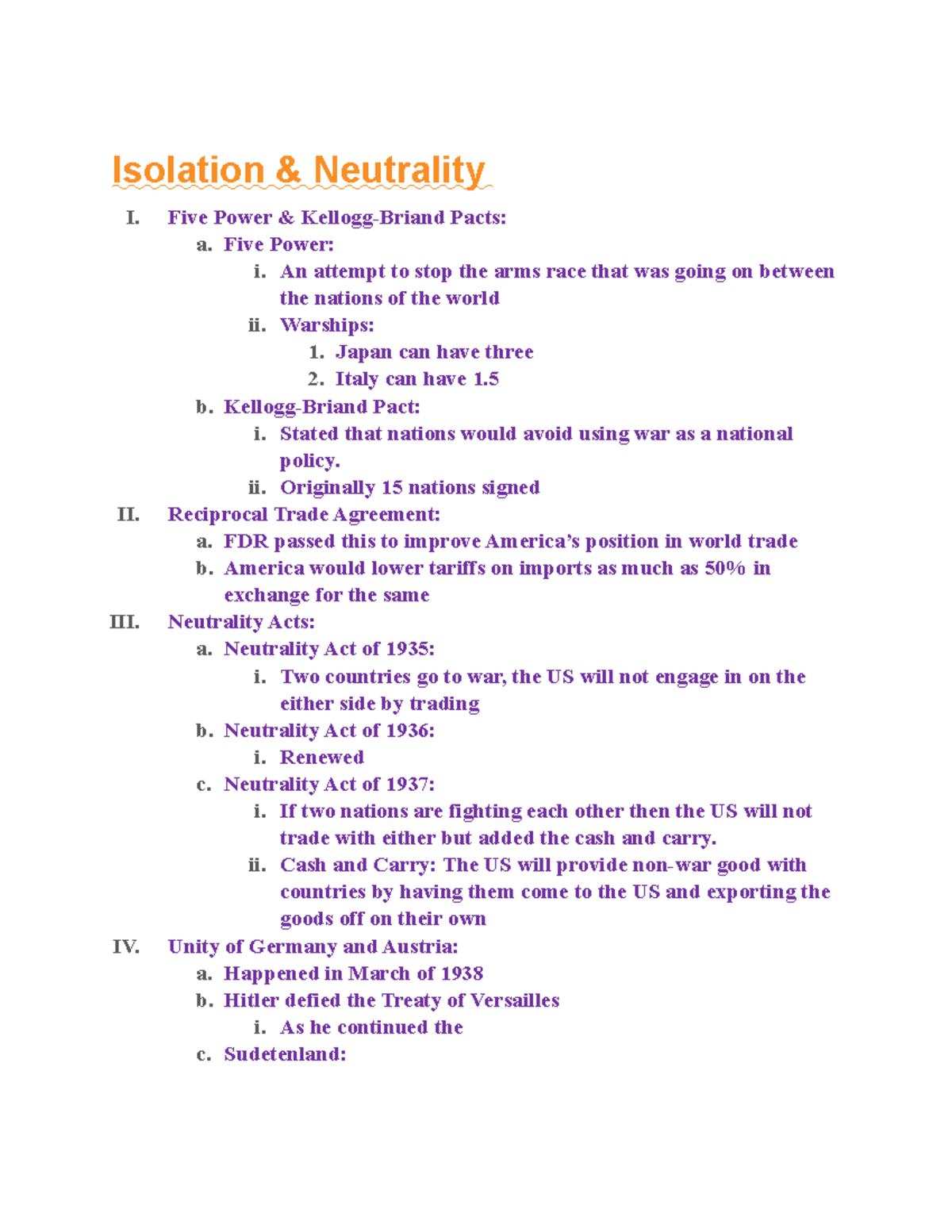 Isolation and Neutrality Notes - Isolation & Neutrality I. Five Power ...