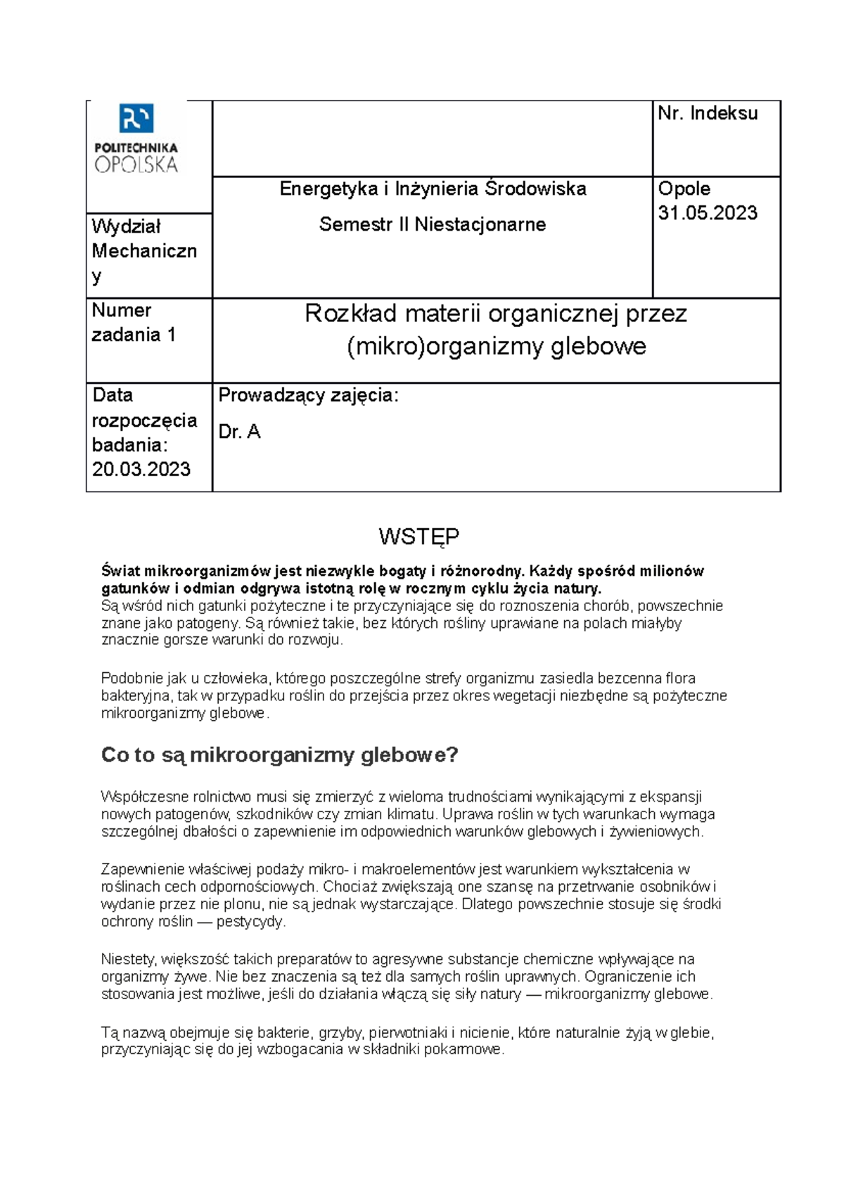 Ekologia zadanie 1 2 - Wazne semestralne na ocene - Podstawy ekologii ...