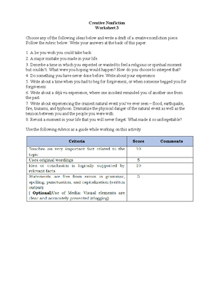 Week 1 Summative Test on Creative Nonfiction for Grade 12HUMSS Students ...