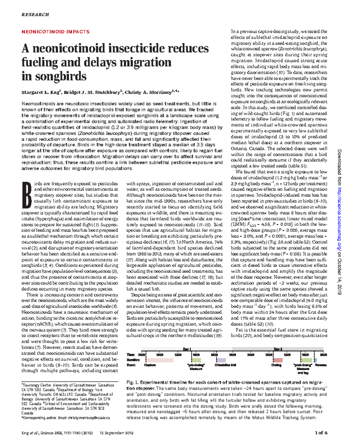 A neonicotinoid insecticide reduces fueling and delays migration in ...